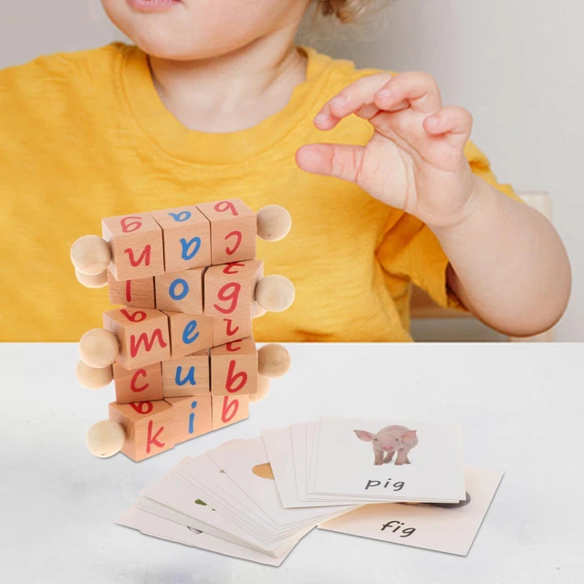 WOODEN READING BLOCKS Flash Cards Spelling Games for Kindergarten Boys ...