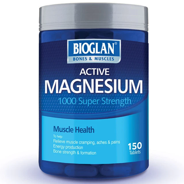 BIOGLAN ACTIVE MAGNESIUM 1000 Super Strength 150 Tablets Promote Muscle ...
