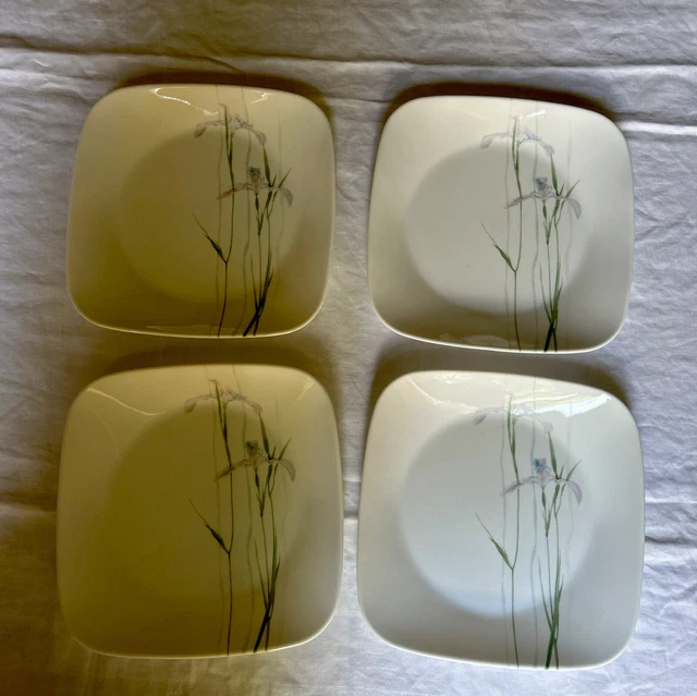 SET OF 4 Corelle Shadow Iris Salad Plates 9” Square USA Corning ...