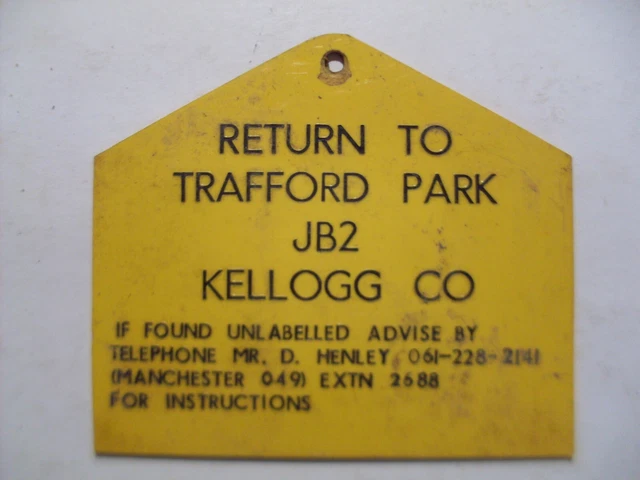 BR PLASTIC DARVIC Wagon Label plate Return To Trafford Park Kelloggs Co ...