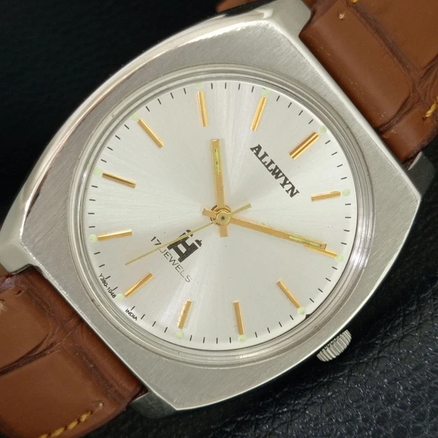 HAND-WINDING VINTAGE ALLWYN 6300A INDIA MENS SILVER COLOR DIAL WATCH ...