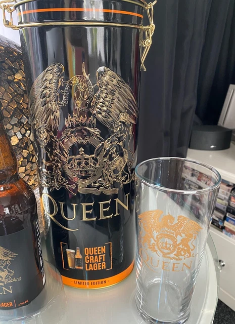 QUEEN CRAFT LAGER Limited Edition Gift Tin With Pint Glass & Empty Beer ...