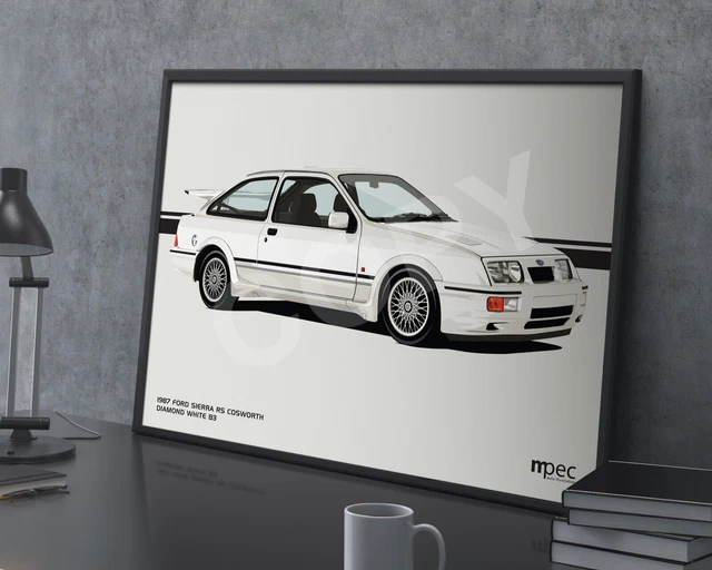 FORD SIERRA RS Cosworth White Illustration Landscape Poster. Various ...