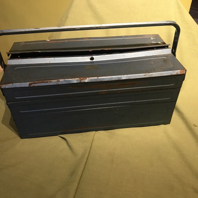 VINTAGE CANTILEVER BLUE Metal Tool Box Mechanics Classic Car or Garage ...