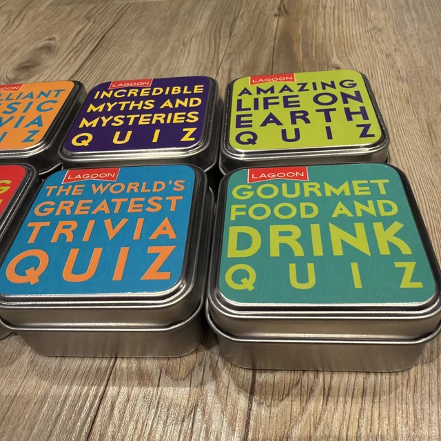 8X LAGOON TABLETOP Quizzes Tin Party Games Quiz Trivia Sport Music Food ...