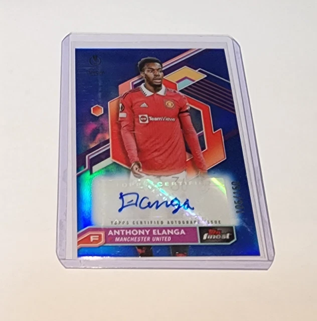 2022/23 TOPPS FINEST UCC Soccer Blue Refractor Auto Anthony Elanga 105/ ...