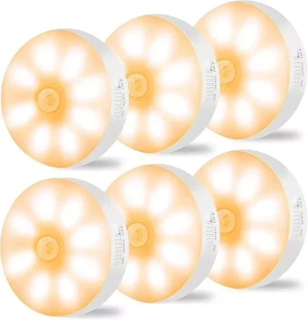 PACK 6 MOTION Sensor LED Night Light USB Rechargeable Stair,Cabinet ...