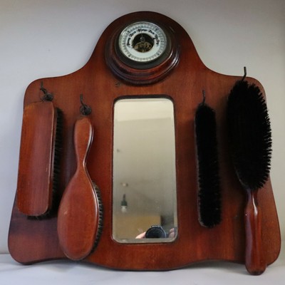 ANTIQUE EDWARDIAN HALL Mirror & Brushes Set with Barometer - Wall ...