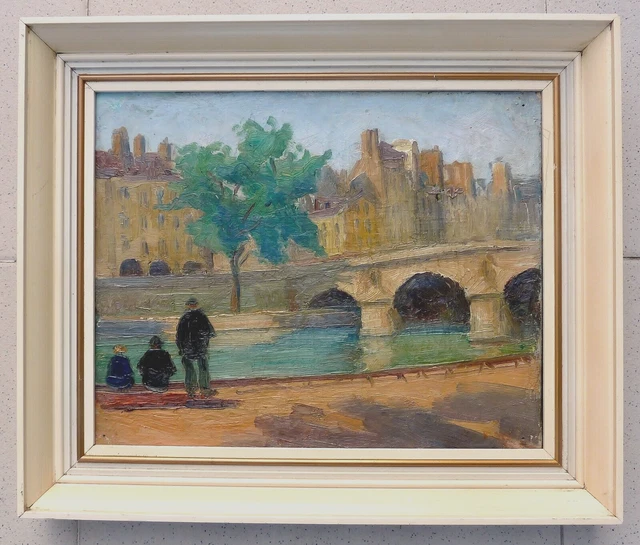 ANCIEN TABLEAU ANCIEN huile sur toile signé LE FORESTIER vue du Pont Neuf Paris EUR 149,00 ...