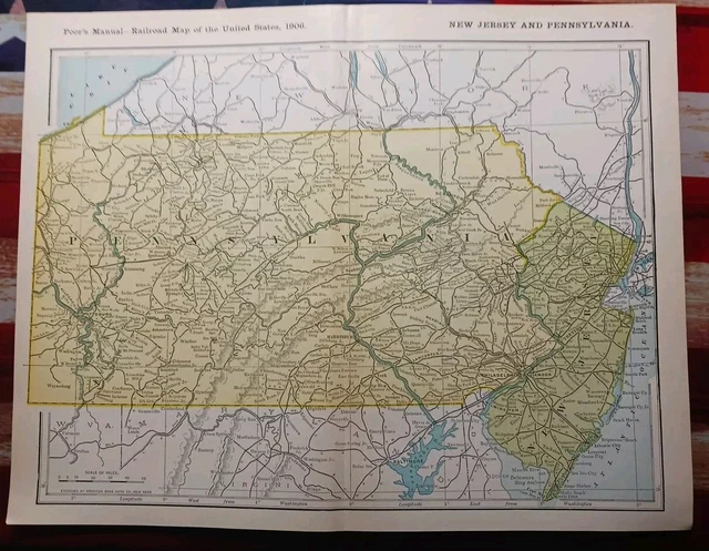 1906 DATED TRAIN Route Map PENNSYLVANIA New Jersey all Railroad Lines ...