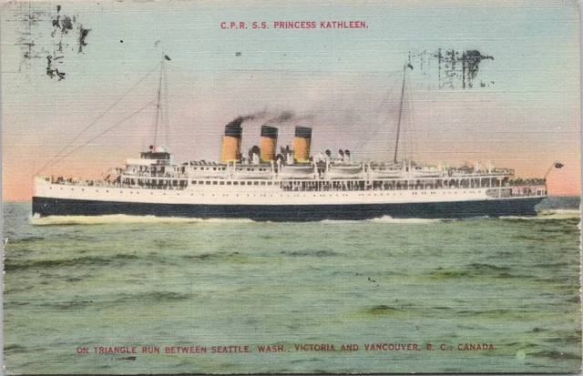 SS 'PRINCESS KATHLEEN' CPR Ship Steamship 1940s Linen Postcard H33 $9. ...