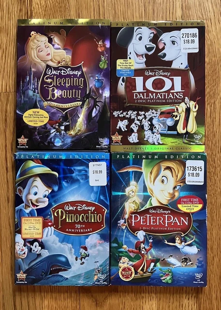 LOT OF 4 Disney Platinum DVD 101 Dalmatians Pan Pinocchio Sleeping New ...