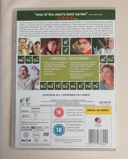 DVD BOX SET - Breaking Bad Complete Season 1 3-Disc Box Set 2012 PAL ...
