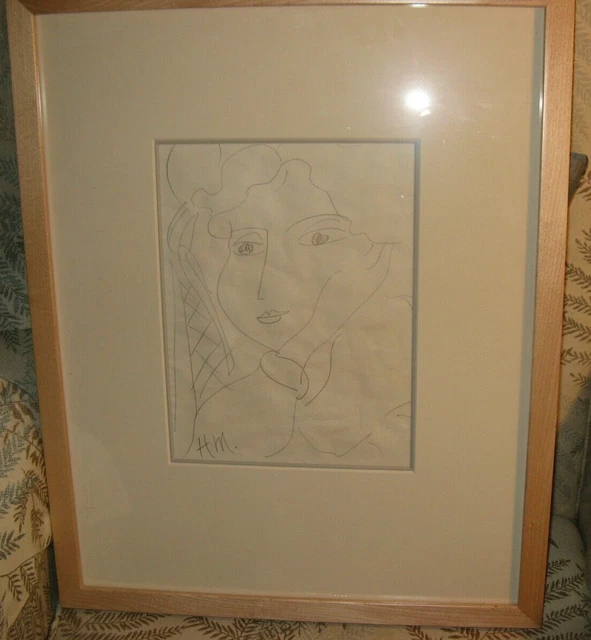 ORIGINAL HENRI MATISSE Pencil Line Drawing 21"X17" Professional frame ...