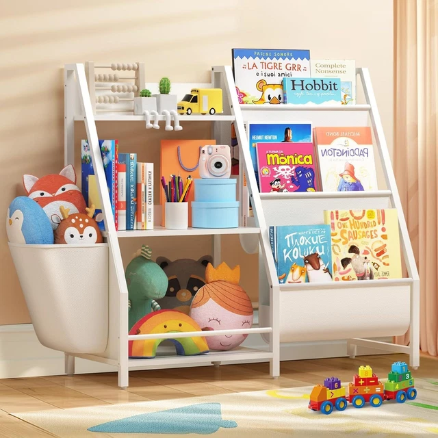 KIDS BOOKSHELF, 3 Tier Cute Bookcase with Toy Storage, Sturdy Baby ...