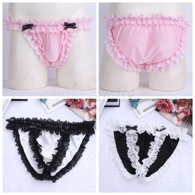 MENS LINGERIE LACE Sissy Pouch Panties G-string Maid Bikini Briefs ...