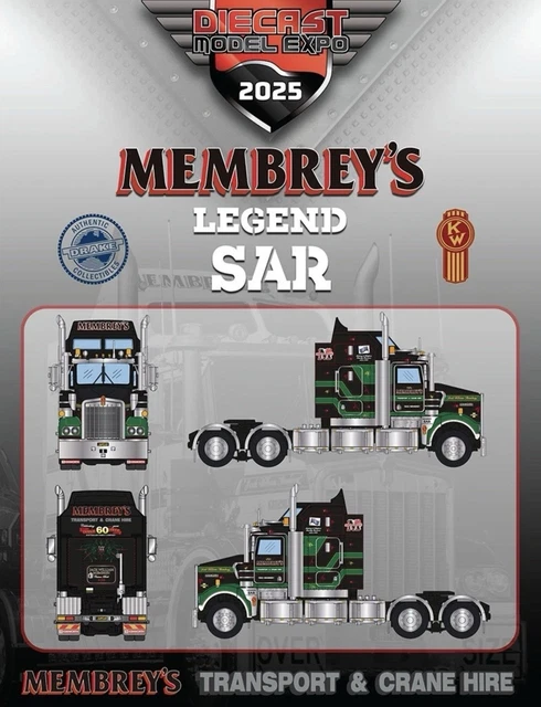1:50 KENWORTH LEGEND Sar Membrey’s Drake 2025 Diecast Model Expo 250 ...