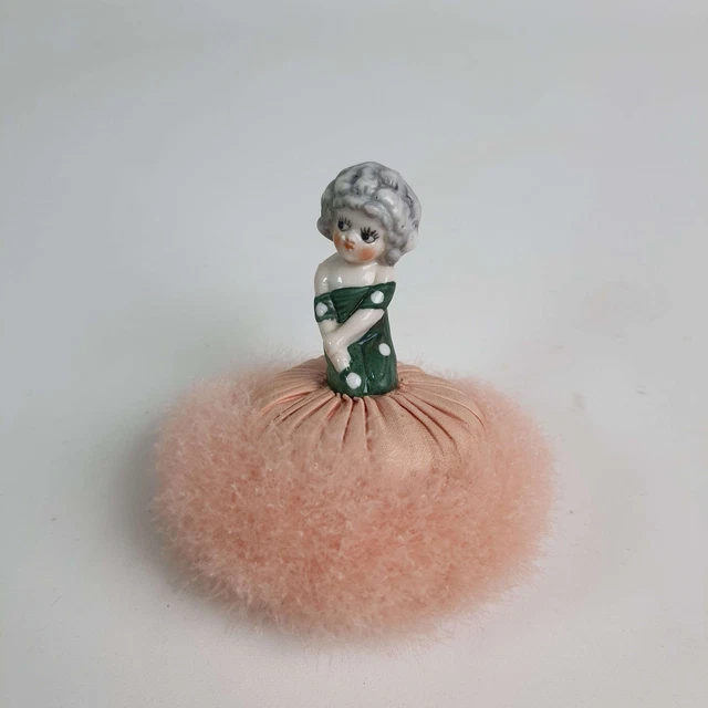 1920S HALF DOLL Powder Puff - Demi-poupée avec robe rose en duvet de ...