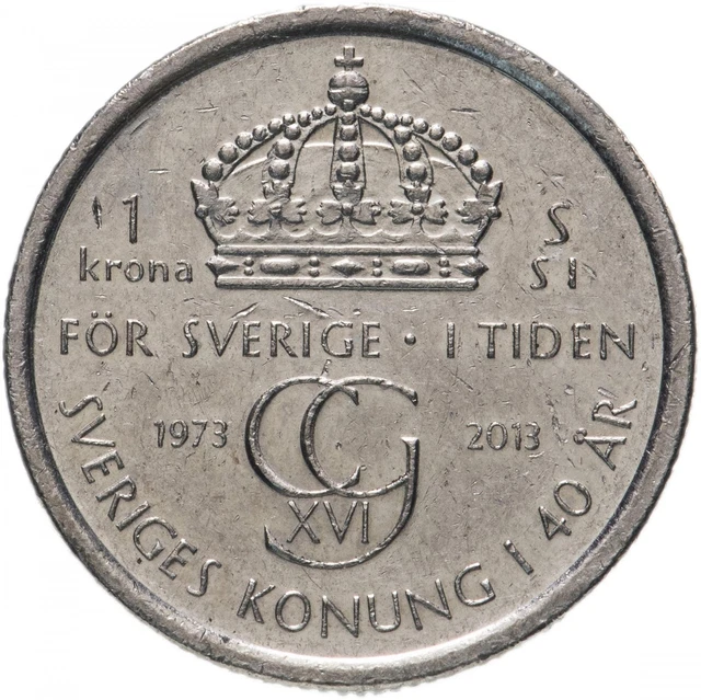 SWEDISH COIN 1 Krona | King Carl XVI Gustaf 40 years of Reign | Sweden ...