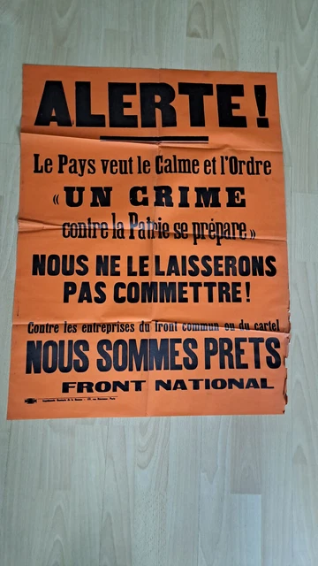 ANCIENNE AFFICHE ORIGINALE Propagande 1920/1930 Le Front National ...