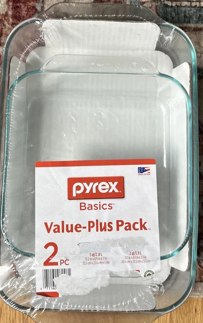 PYREX BASICS CLEAR Oblong Glass Baking Dishes, 2 Piece Value Plus Pack ...