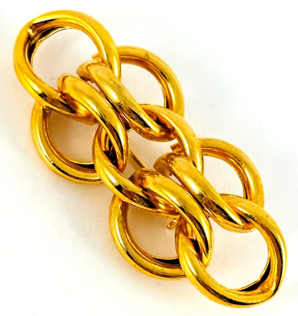 VINTAGE SMOOTH SHINY Gold Tone Tubular Shaped Chain Link Brooch $29.99 ...