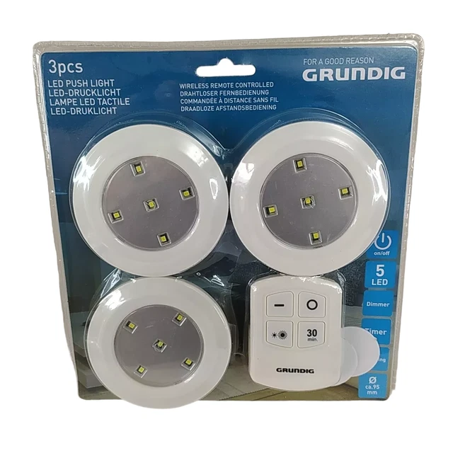 GRUNDIG LED PUSH Lights x 3 With Wireless Remote Control - Each Light ...