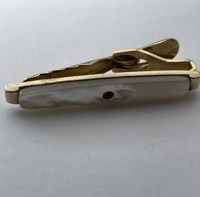 VINTAGE STRATTON GOLD tone & mother of pearl Nippy tie clip made in ...
