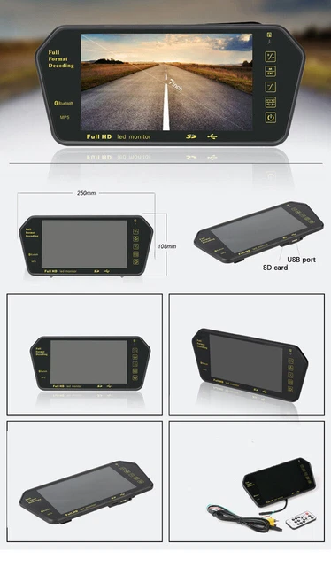 7&REAR VIEW MIRROR Monitor Bluetooth MP5 Car Parking Reverse Rearview ...