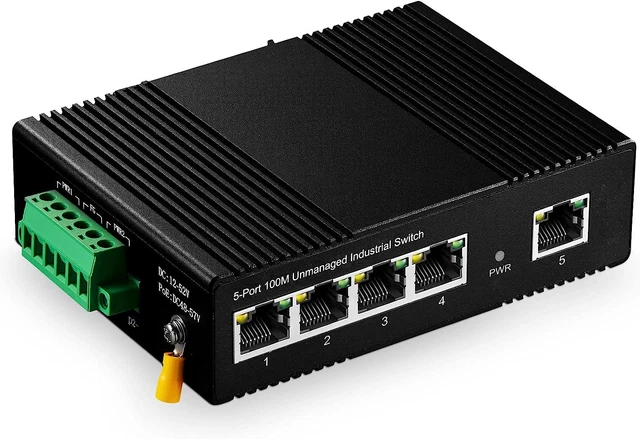 5 PORT DIN Rail Industrial Ethernet Switch, 4 Ports and 1 Uplink 10 ...