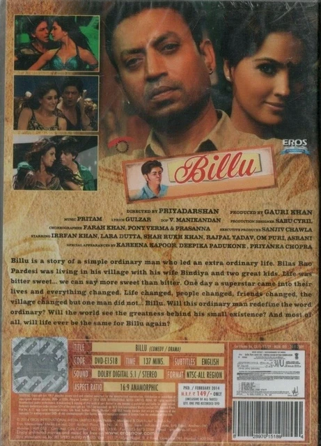 BILLU (AKA BILLU BARBER) - EROS BOLLYWOOD DVD - Shah Rukh Khan, Irfan ...