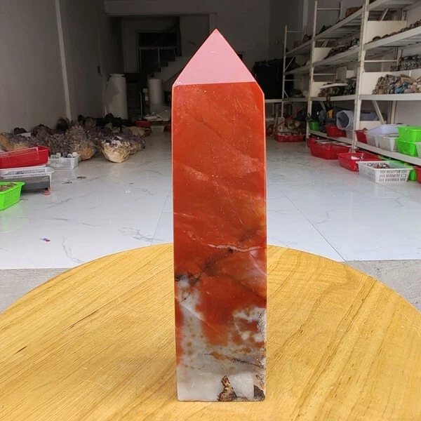 560G NATURAL RARE Red Agate Crystal Obelisk Quartz Tower Point Healing ...