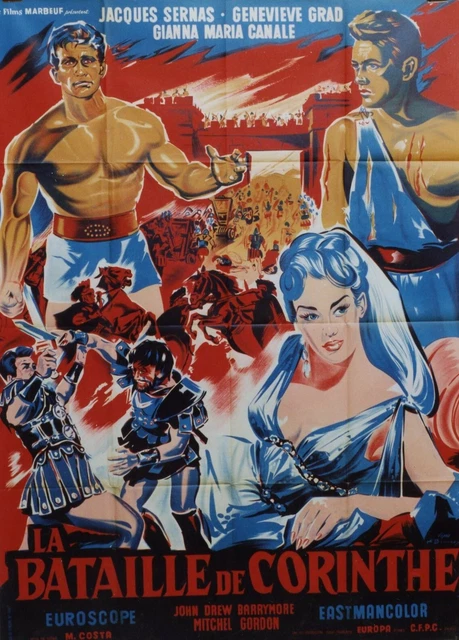 &LA BATAILLE DE CORINTHE" Affiche originale (Jacques SERVAIS, Geneviève ...