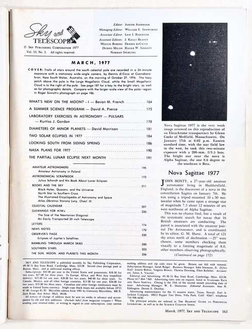1977 MAR SKY & TELESCOPE Asteroid Diameters SOLAR ECLIPSES NASA plans ...