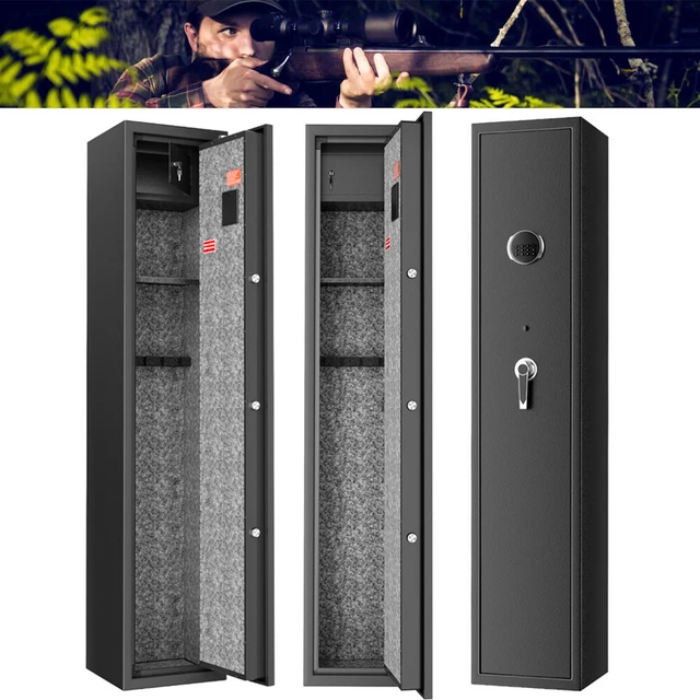 5 GUNS RIFLE Wall Storage Safe Cabinet Double Security Digital Lock ...