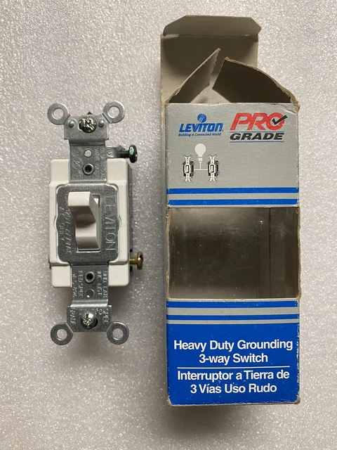 LEVITON 3-WAY GROUNDING Quiet Toggle Switch 15A, 120/277VAC, White. New ...