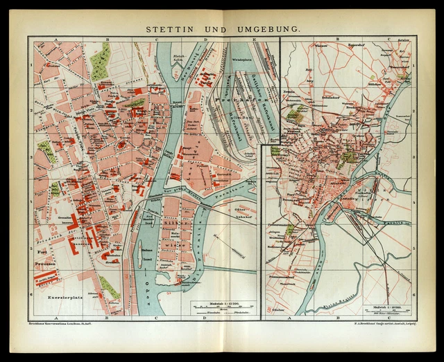 ORIGINAL LITHOGRAPHISCHE TAFEL von 1895 Stettin Szczecin + Umgebung old ...