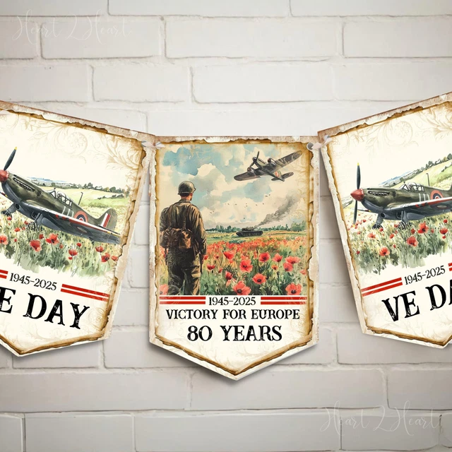 VINTAGE VE DAY Bunting, 80 Years Anniversary Banner Victory in Europe ...