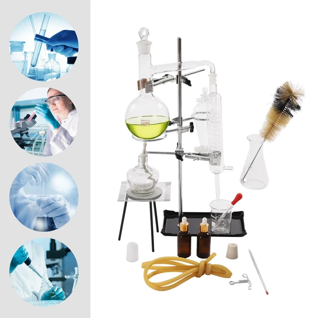 GLASS CHEMISTRY LAB Glassware Kit Lab Distillation Apparatus With Stand ...