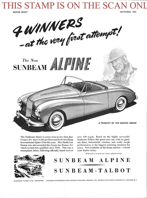 SUNBEAM 'ALPINE' 2-SEATER Sports Car ADVERT : Original 1953 Print Ad ...