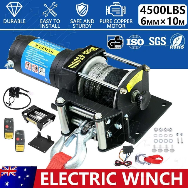 ELECTRIC WINCH BOAT 4500LBS 2041kg Wireless Remote Synthetic Rope ATV ...