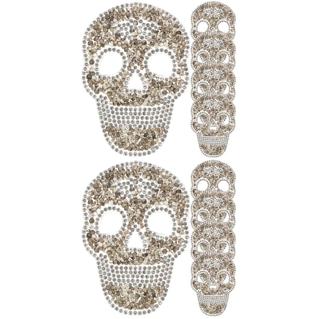 2 PCS SKULL Hot Diamond Stickers Embroidered Patches Sew Rhinestone ...