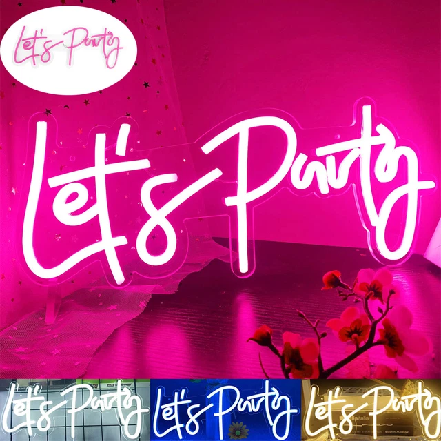 LET'S PARTY LED Neon Light USB Large Sign Wall Decor Party Bar Wedding ...