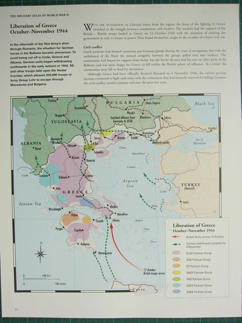 WW2 WWII MAP ~ Liberation Of Greece Oct-Nov 1944 British Army German ...