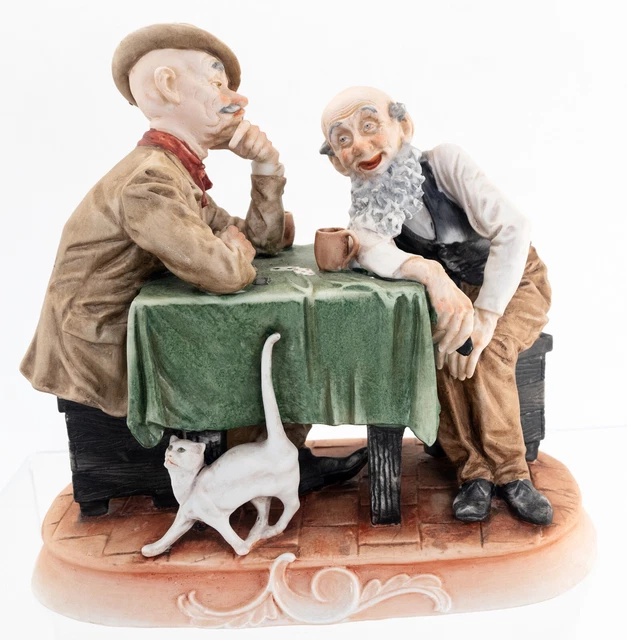 VINTAGE CAPODIMONTE PORCELAIN Old Men Playing Cards Figurine Made In ...