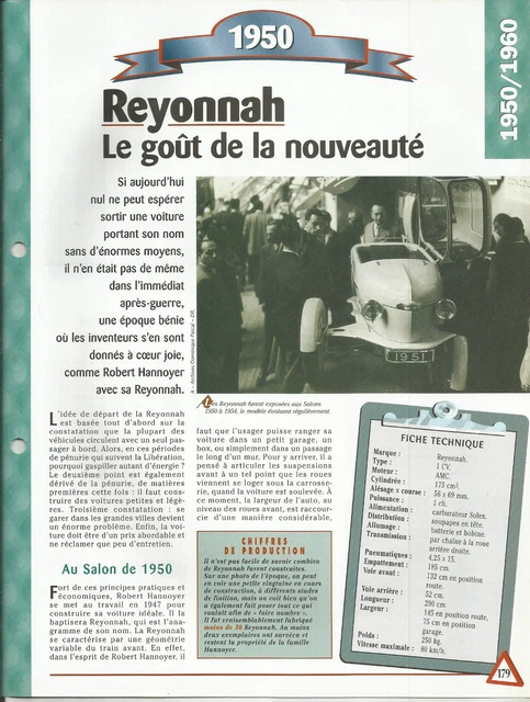 FICHE AUTOMOBILE DESCRIPTIVE - Renseignement Technique - Reyonnah 1 Cv ...