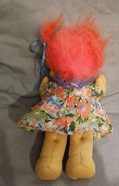 VINTAGE RUSS TROLLS Girl Troll Pink Hair Floral Dress Soft Toy 1990's ...