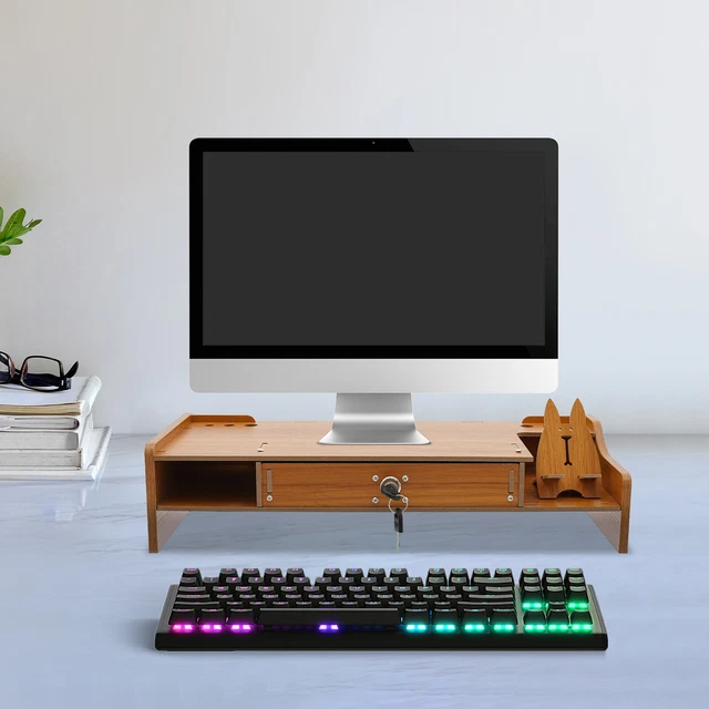 WOOD MONITOR RISER with Drawer Computer/Laptop/PC Stand for Desk ...