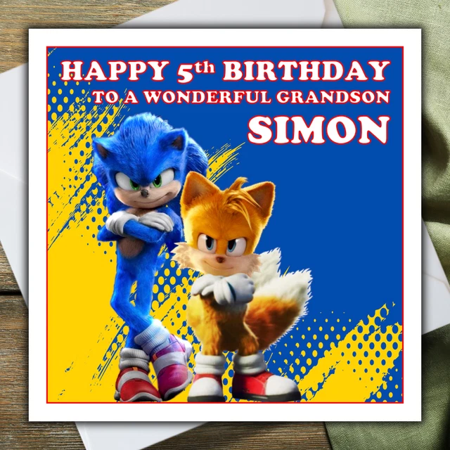 SONIC THE HEDGEHOG theme BIRTHDAY CARD personalised AGE RELATIONSHIP ...