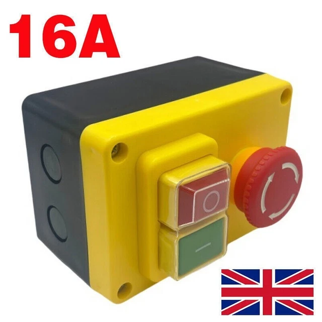 WORKSHOP 220/240V NO Volt Release Safety Switch Emergency Stop Lathe ...